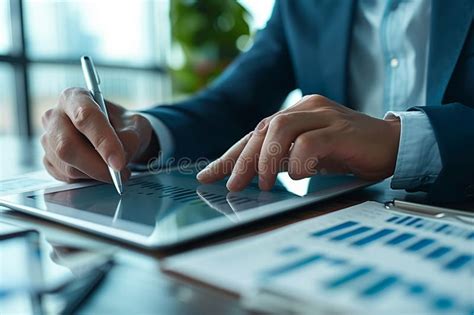 Businessman Analyzing Data On Tablet In Modern Office Stock Image Image Of Businessman