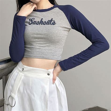 Autumn Letter Print Crop Top Women S Casual Cotton T Shirt