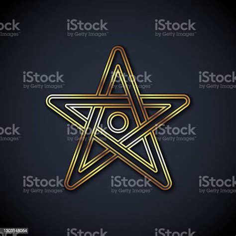 Icône Pentagram De Ligne Dor Disolement Sur Le Fond Noir Symbole
