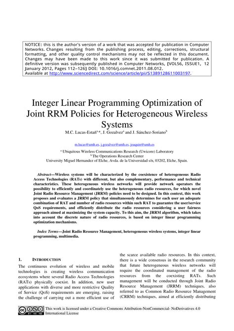 Pdf Integer Linear Programming Optimization Of Joint Rrm Policies For