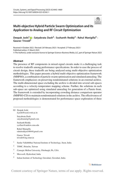 Multi Objective Hybrid Particle Swarm Optimization And Its Application
