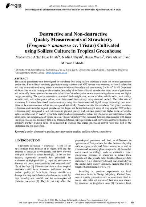 Pdf Destructive And Non Destructive Quality Measurements Of Strawberry Fragaria × Ananassa Cv