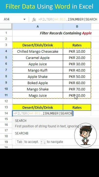 Filter Data Using Word In Excel Youtube