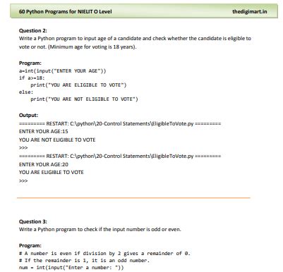 Python Programs For NIELIT O Level Lab Book The Digi Mart