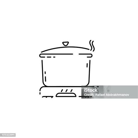 Icône De Casserole De Cuisine De Contour Avec Le Poêle À Gaz De Cuisson