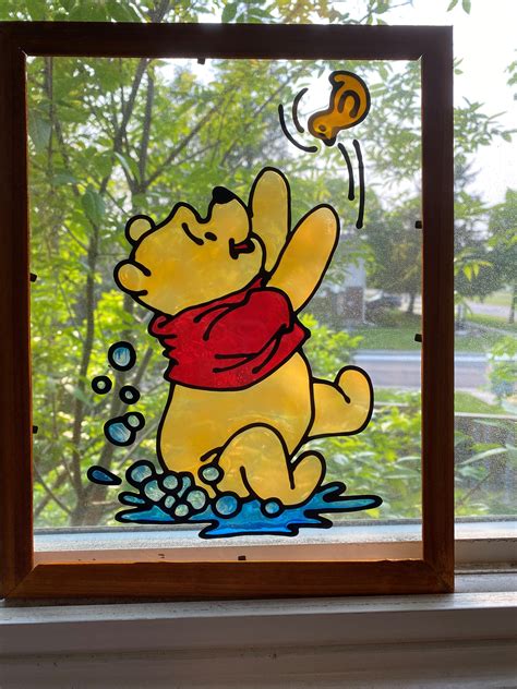 Winnie The Pooh With Bubbles Stained Glass Painting Etsy
