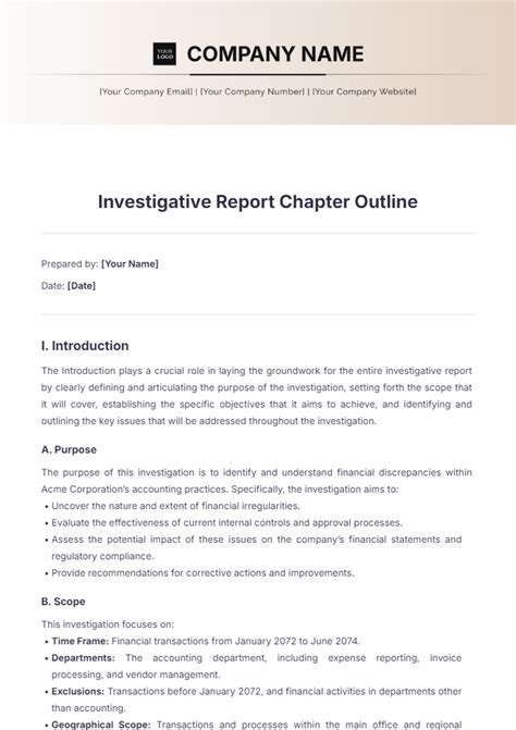 Free Investigative Report Chapter Outline Template Edit Online