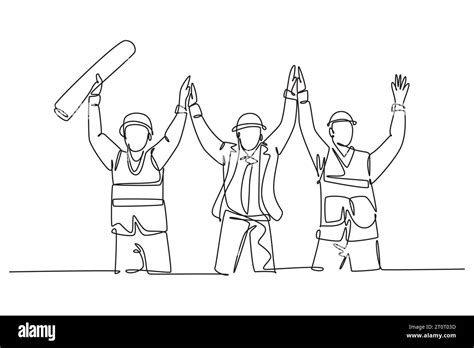 Single Continuous Line Drawing Construction Worker And Foreman