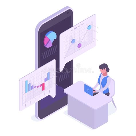 Isometric Data Analysis Business Woman Analysing Financial Market