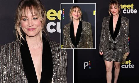 Kaley Cuoco Shows Hint Of Cleavage In Silver Sequin Blazer Mini Dress At Nyc Premiere Of Meet Cute