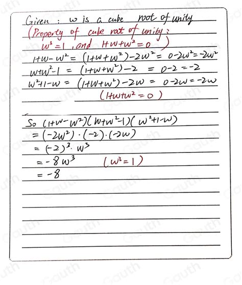Solved If ω Is A Complex Cube Root Of Unity Then Determine The Value