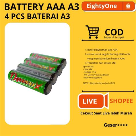 Jual 4 Pcs Baterai AAA A3 Alkaline Dynamax Hijau Ultra Black Kualitas