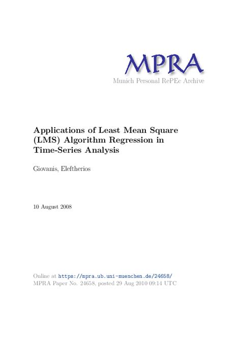Pdf Applications Of Least Mean Square Lms Algorithm Regression In