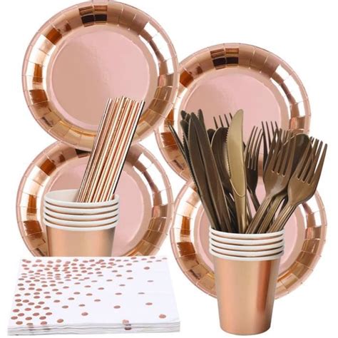 Vaisselle Jetable Anniversaire Rose Gold PCS Invités Cdiscount Maison