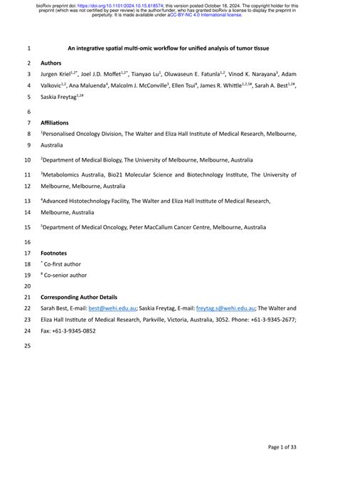 Pdf An Integrative Spatial Multi Omic Workflow For Unified Analysis Of Tumor Tissue