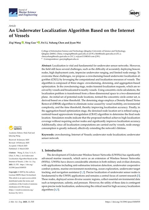 Pdf An Underwater Localization Algorithm Based On The Internet Of Vessels