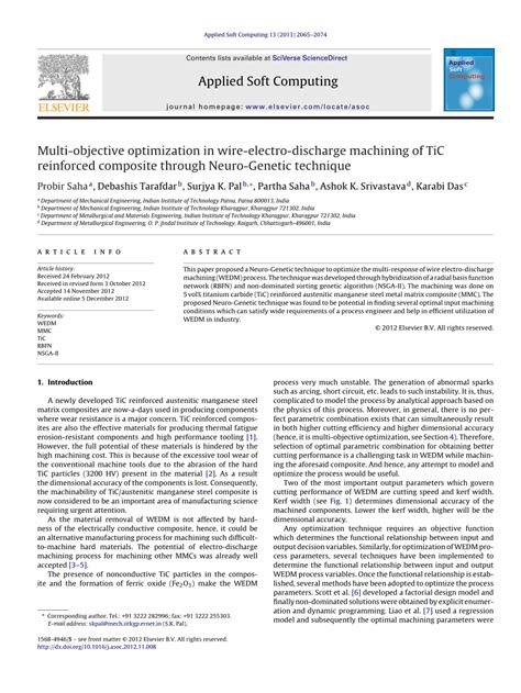 Pdf Multi Objective Optimization In Wire Electro Discharge Machining Of Tic Reinforced