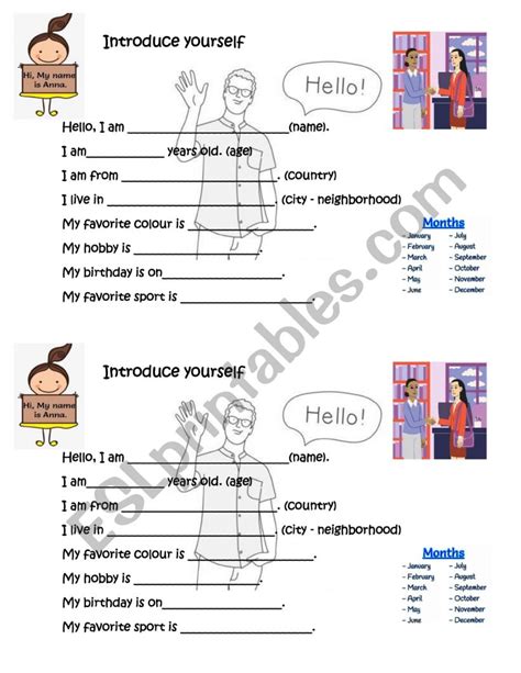 Introduce Yourself Esl Worksheet By Taniaveronica