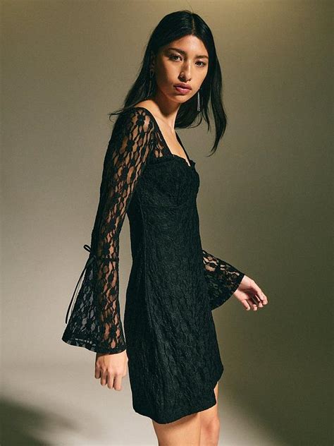 New Look Lace Long Sleeve Mini Dress Black Very