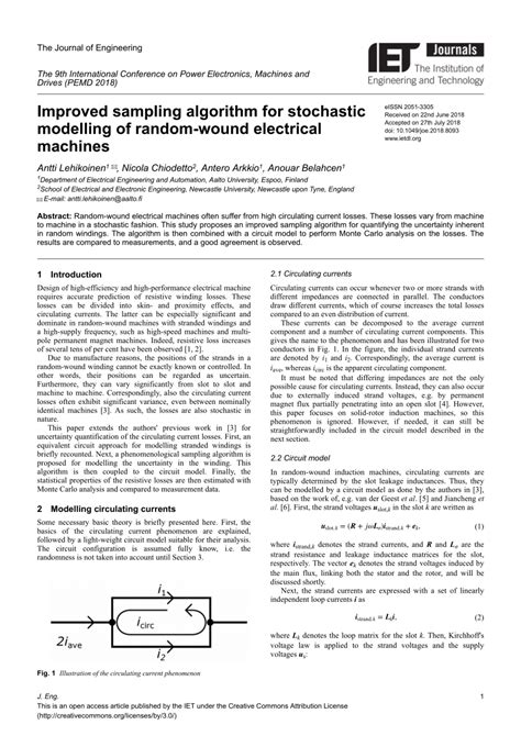 PDF Improved Sampling Algorithm For Stochastic Modelling Of Random Wound Electrical Machines