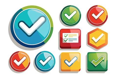 Colorful Checkmark Buttons In Various Shapes And Colors Premium AI