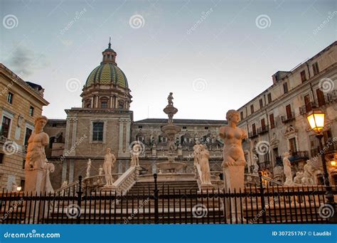 Pretoria Square With The Marble Fountain At Palermo Stock Image Image