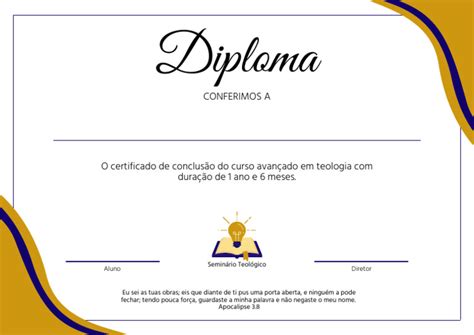 Diploma Certificado De Teologia Amarelo E Azul Pdf