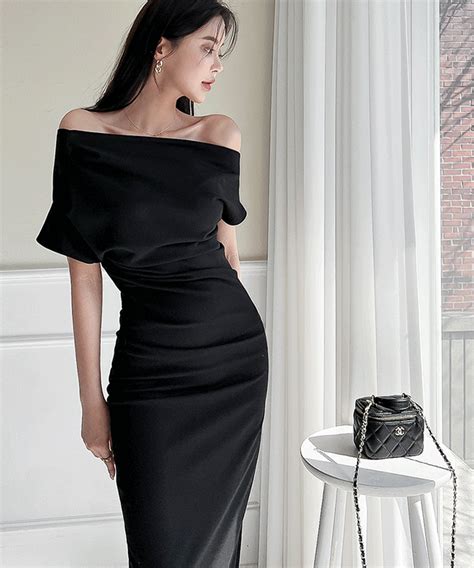 [only Glam] 뚜넬 드레이프 트임 롱 원피스 Color 블랙 베이지 민트 에이블리