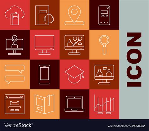 Set Line Pie Chart Infographic Online Education Vector Image