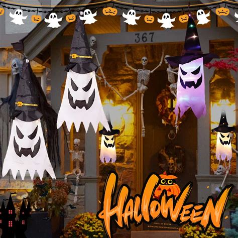 파티 미리 준비 Led 할로윈 장식 걸이식 유령 발광 마법사 모자 축제 안뜰 테러 소품 티몬