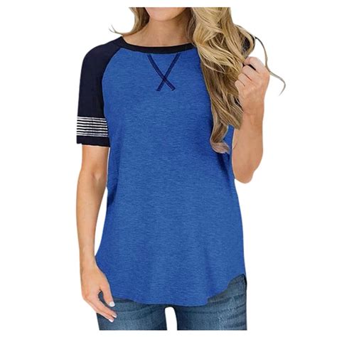 Ernkv Womens Trendy Loose Basic Tops Clearance Solid Tops Short Sleeve