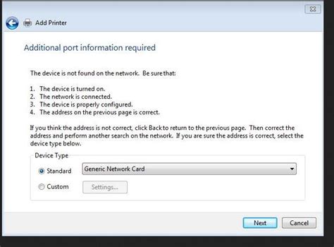 adding printer local standard port asking for device type hardware