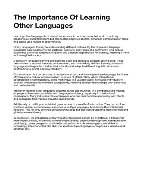 the importance of learning other languages pdf multilingualism