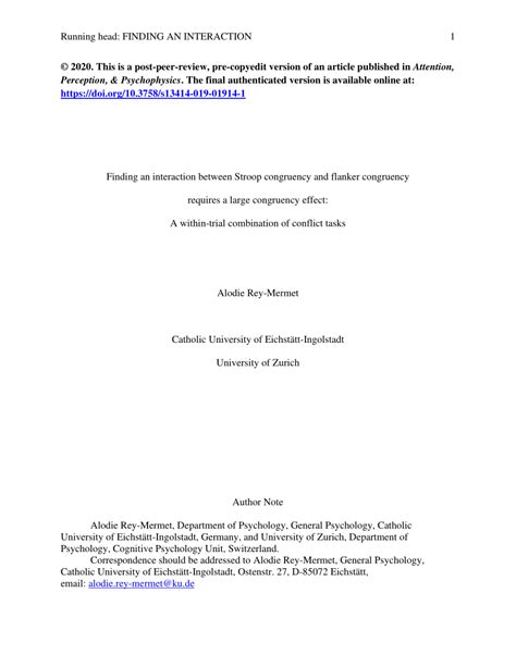 Pdf Finding An Interaction Between Stroop Congruency And Flanker