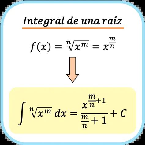 Integral de una raíz fórmula y ejercicios resueltos