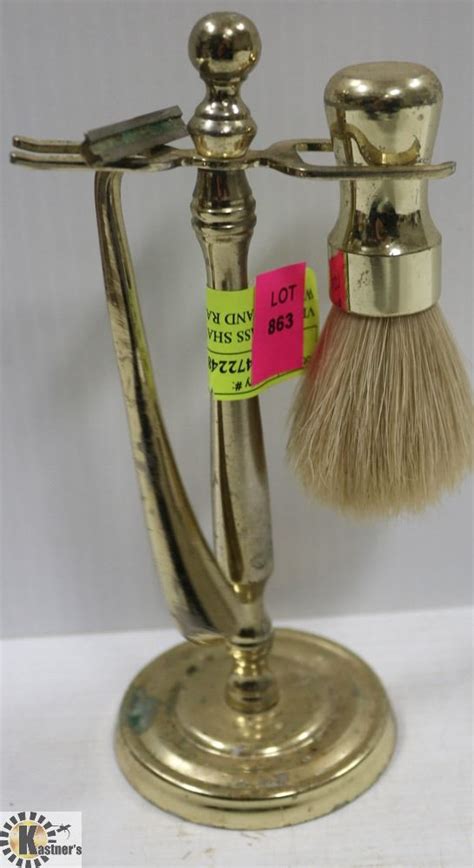 Vintage Brass Shaving Stand With Brush And Razor
