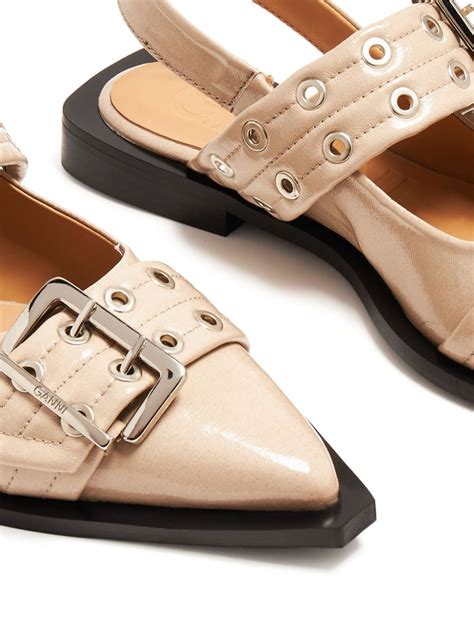 Ganni Slingback Leather Ballerina Shoes In Neutrals Modesens
