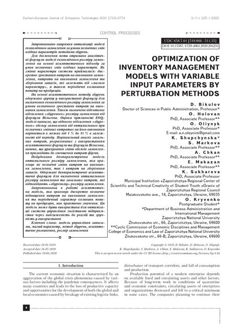 Optimization Of Inventory Management Models With Variable Pdf Logistics Inventory