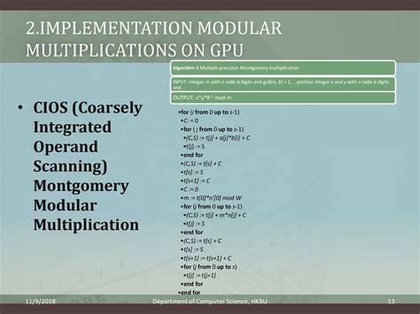 IMPLEMENTATION OF MULTIPLE PRECISION MODULAR MULTIPLICATION ON GPU