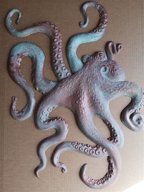 Large Octopus Wall Sculpture In Copper Etsy Uk Hand Painted Pottery