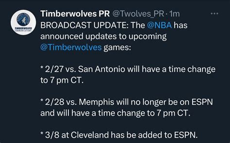 Broadcast Update Rtimberwolves