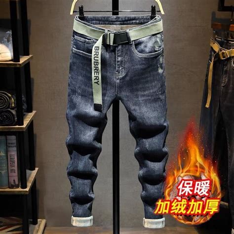 男裝 男褲 青少年 牛仔長褲 加絨加厚高端牛仔褲男秋冬款休閑水洗百搭彈力修身小腳褲子男潮牌 蝦皮購物