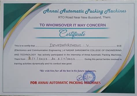 Devadharshini V On Linkedin Completed My Internship At Annai Automatic