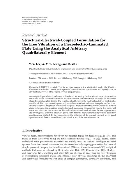 Pdf Structural Electrical Coupled Formulation For The Free Vibration Of A Piezoelectric