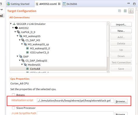 ccs am3352：cortxa8 error stat [ jlinkarm ishalted call ] failed