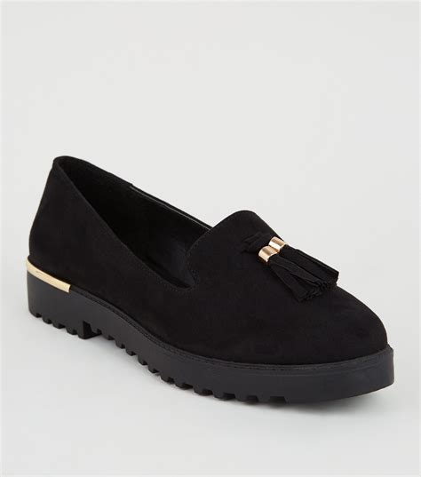 New Look Black Suedette Chunky Tassel Loafers Lyst