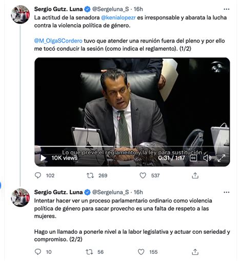Sergio Gutiérrez Luna reprobó a Kenia López Rabadán por abaratar la lucha contra la violencia