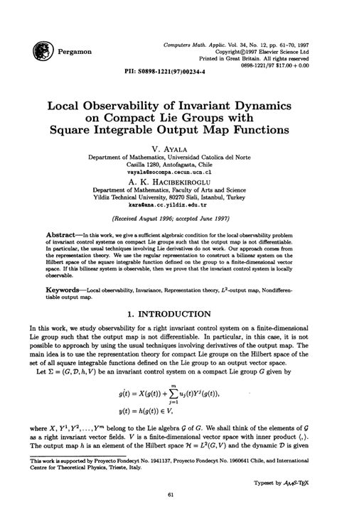 Pdf Local Observability Of Invariant Dynamics On Compact Lie Groups