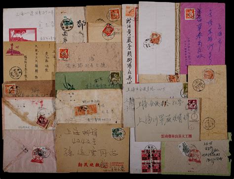 1950 60年代盖上海机盖邮戳实寄封一组21件，全部为自然实寄，机盖戳含深变波五线戳，做中转使用，及无波线不同款式日戳，落地机盖使用使用，贴