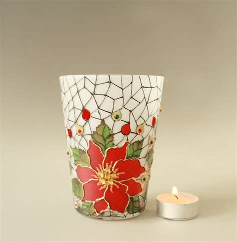 Poinsettia Vase Candleholder Christmas Decor Swarovski Crystals Hand